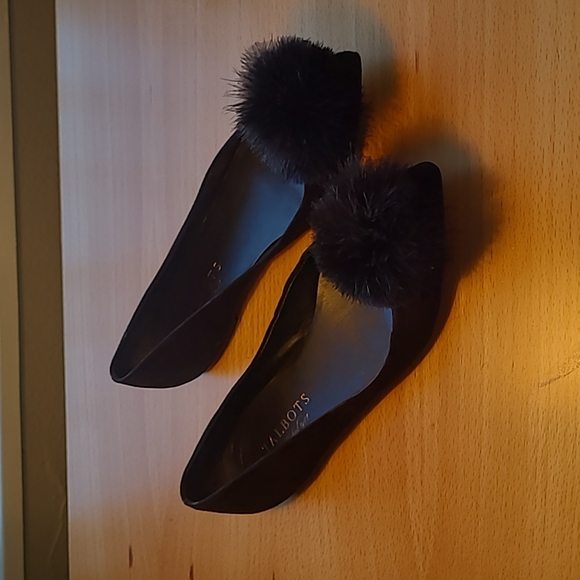 Talbots | Shoes | Talbott Pom Pom Ballerina Flats Suede Leather Black ...